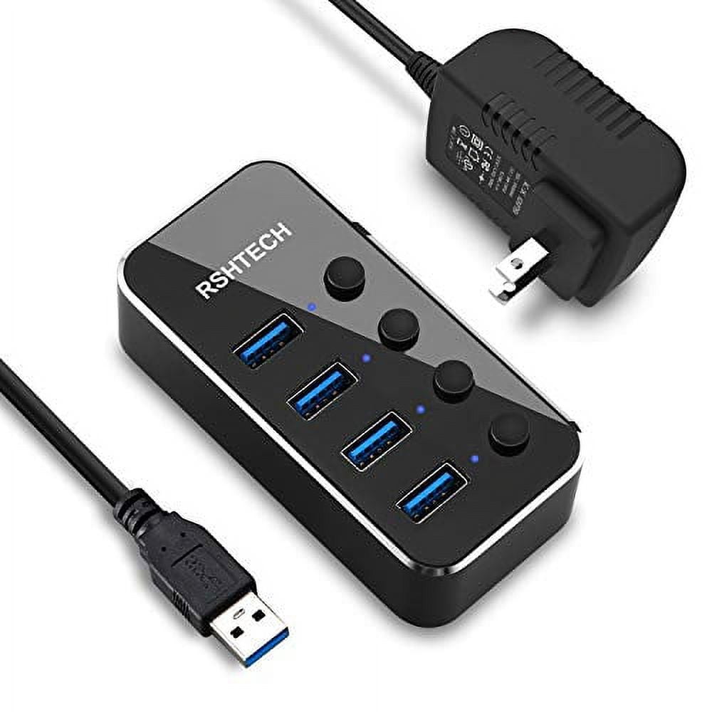 RSHTECH 4-Port USB 3.0 Hub Splitter with On/Off Switch and 5V AC ...