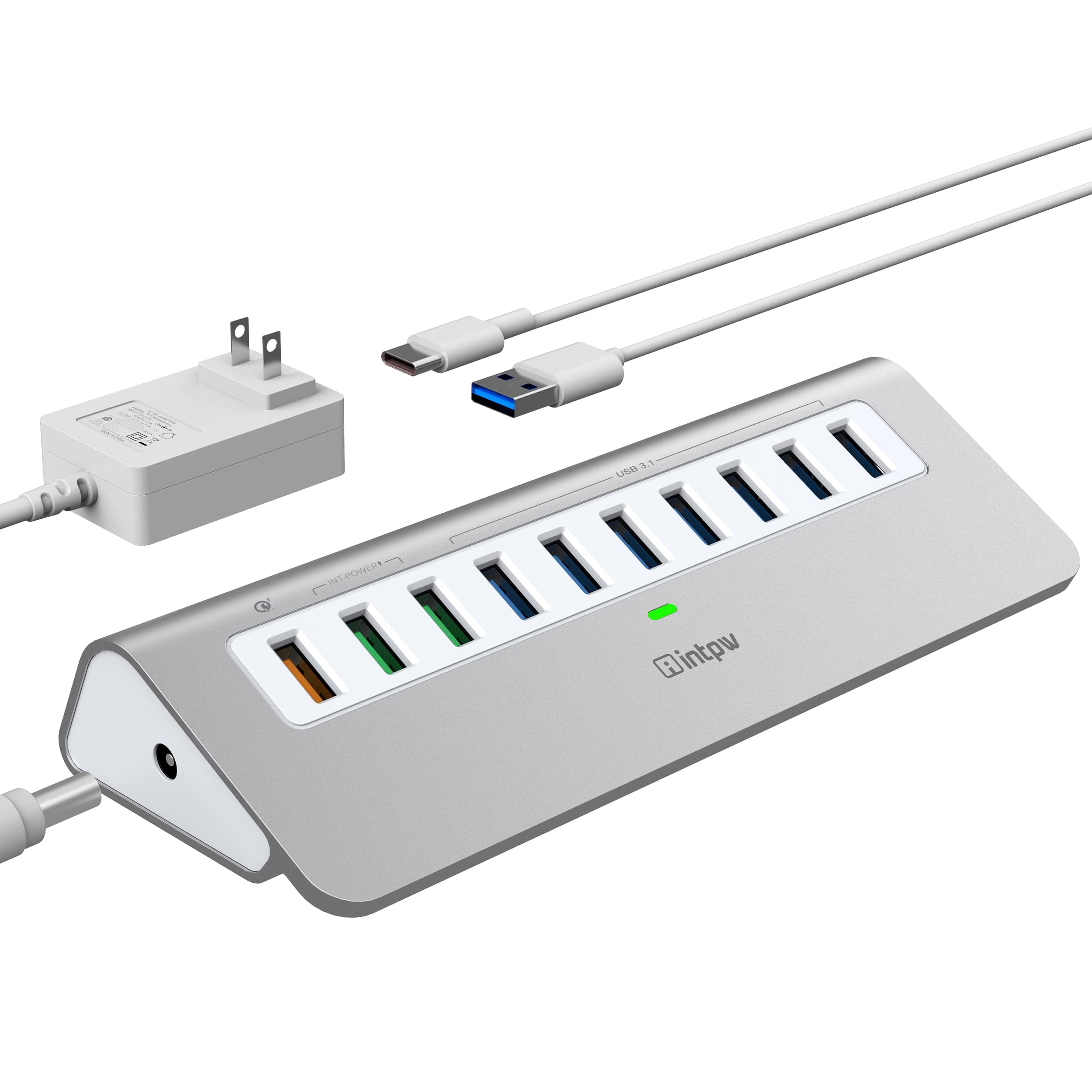 Powered USB Hub 10Gbps, 10 Port USB 3.1 Gen 2 Hub with 7 USB 3.1 Data ...