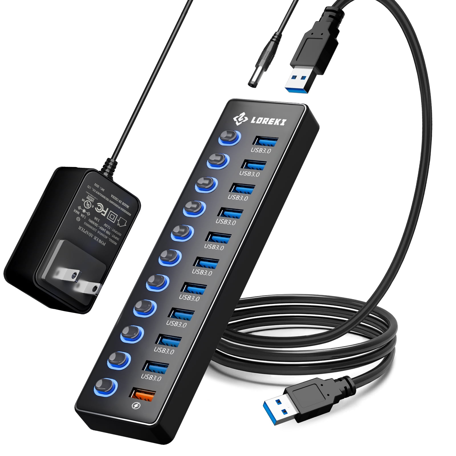 Powered USB Hub, 11-Port USB Hub, 10 USB 3.0 Data Transfer Ports + 1 ...