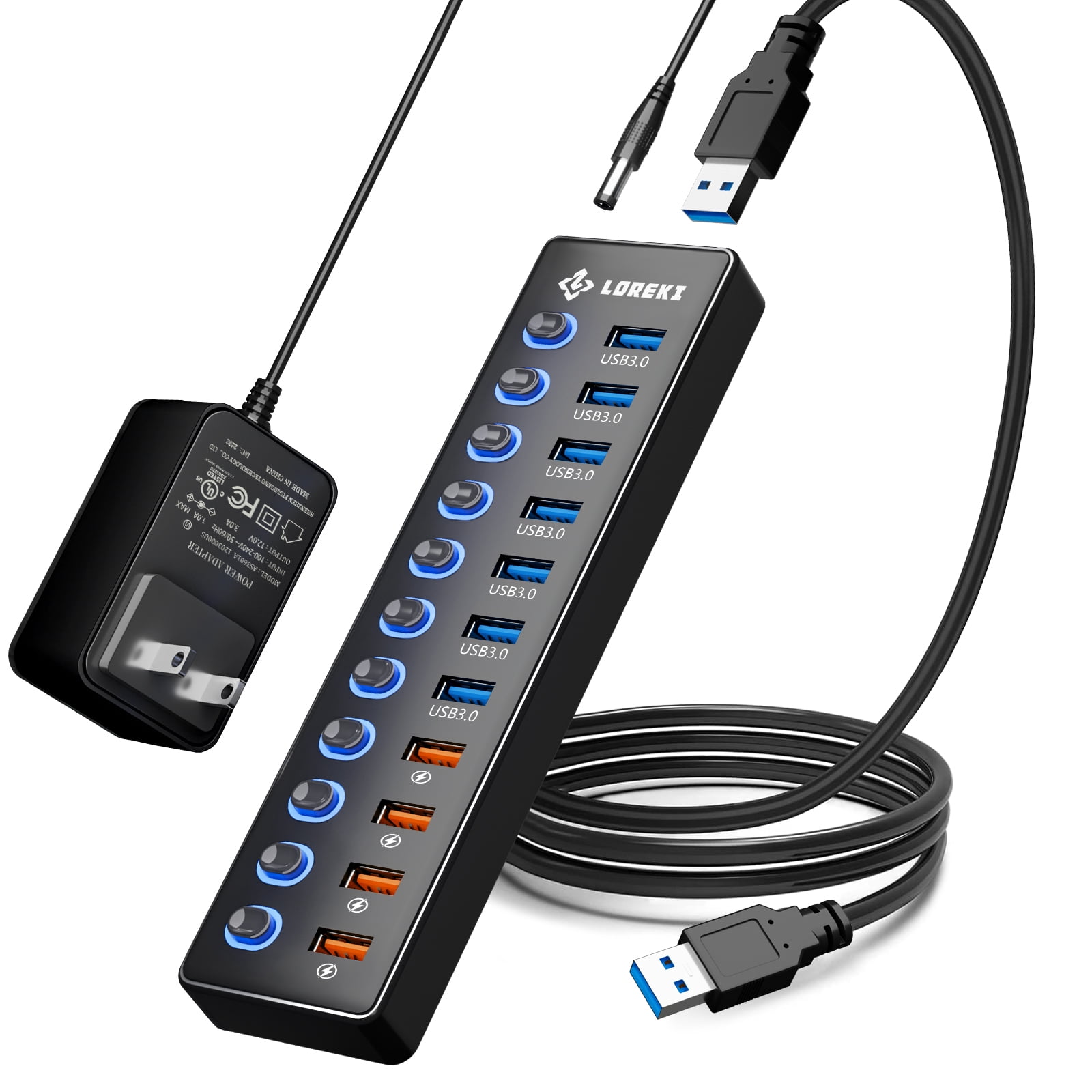 Powered USB Hub, 11-Port USB Hub, 7 USB 3.0 Data Transfer Ports + 4 ...
