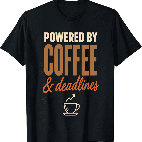 Powered by Coffee and Deadlines Funny Work Quote Graphic Short Sleeve ...