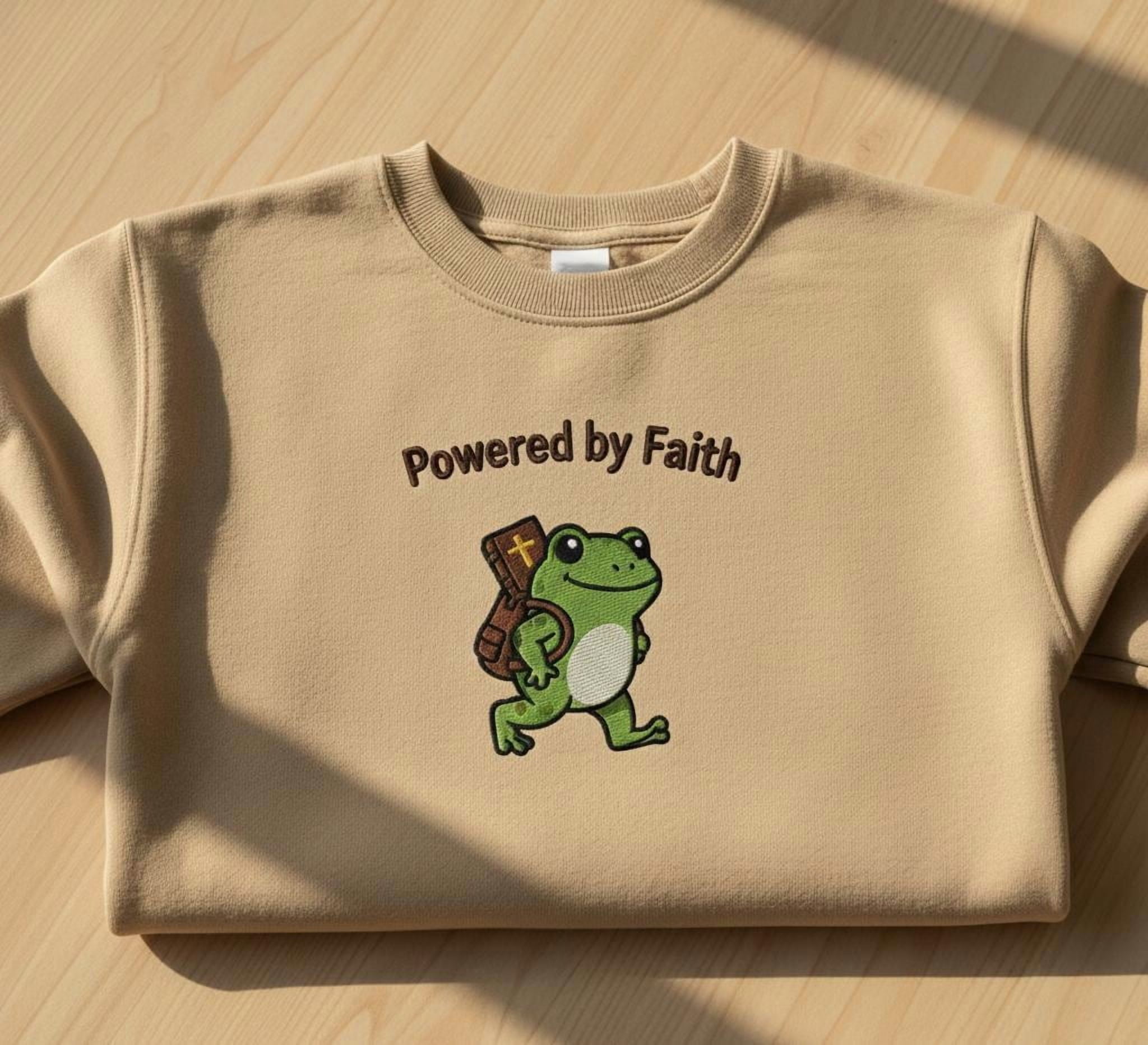 Powered by Faith Embroidered Sweatshirt, Cute Christian Frog Hoodie ...