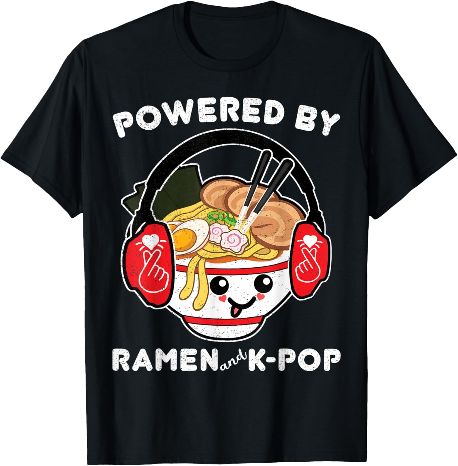Powered by Ramen and K-pop Cute Kawaii Anime Korean Heart 1 T-Shirt ...
