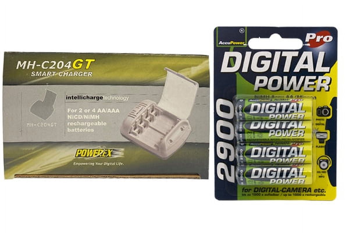 Powerex MH-C204GT AA / AAA Smart Battery Charger & 4 AA NiMH AccuPower ...