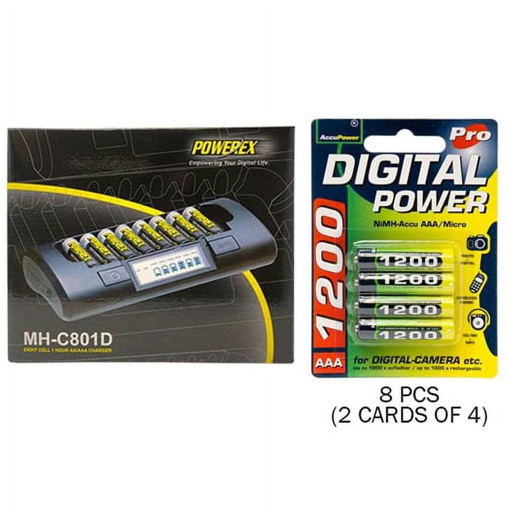 Powerex MH-C801D 8-Cell Charger & 8 AAA NiMH AccuPower Micro Batteries ...