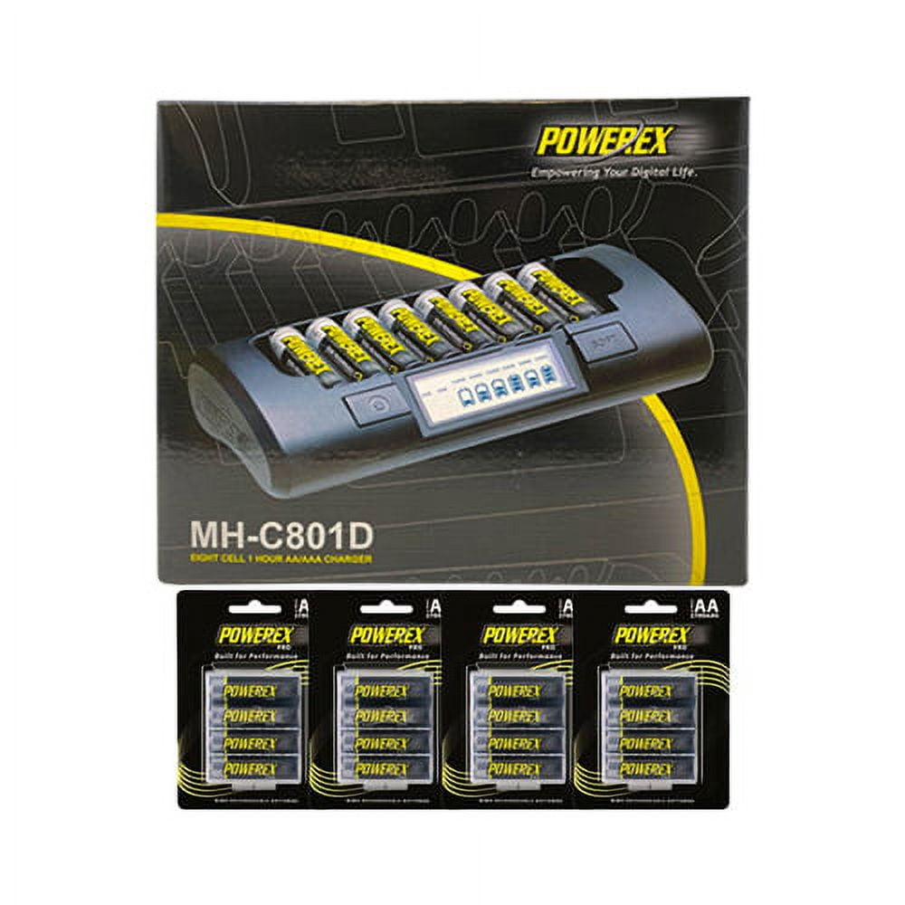 Powerex MH-C801D Eight Slot Smart Charger & 16 AA NiMH Powerex PRO Rechargeable Batteries (2700 ...