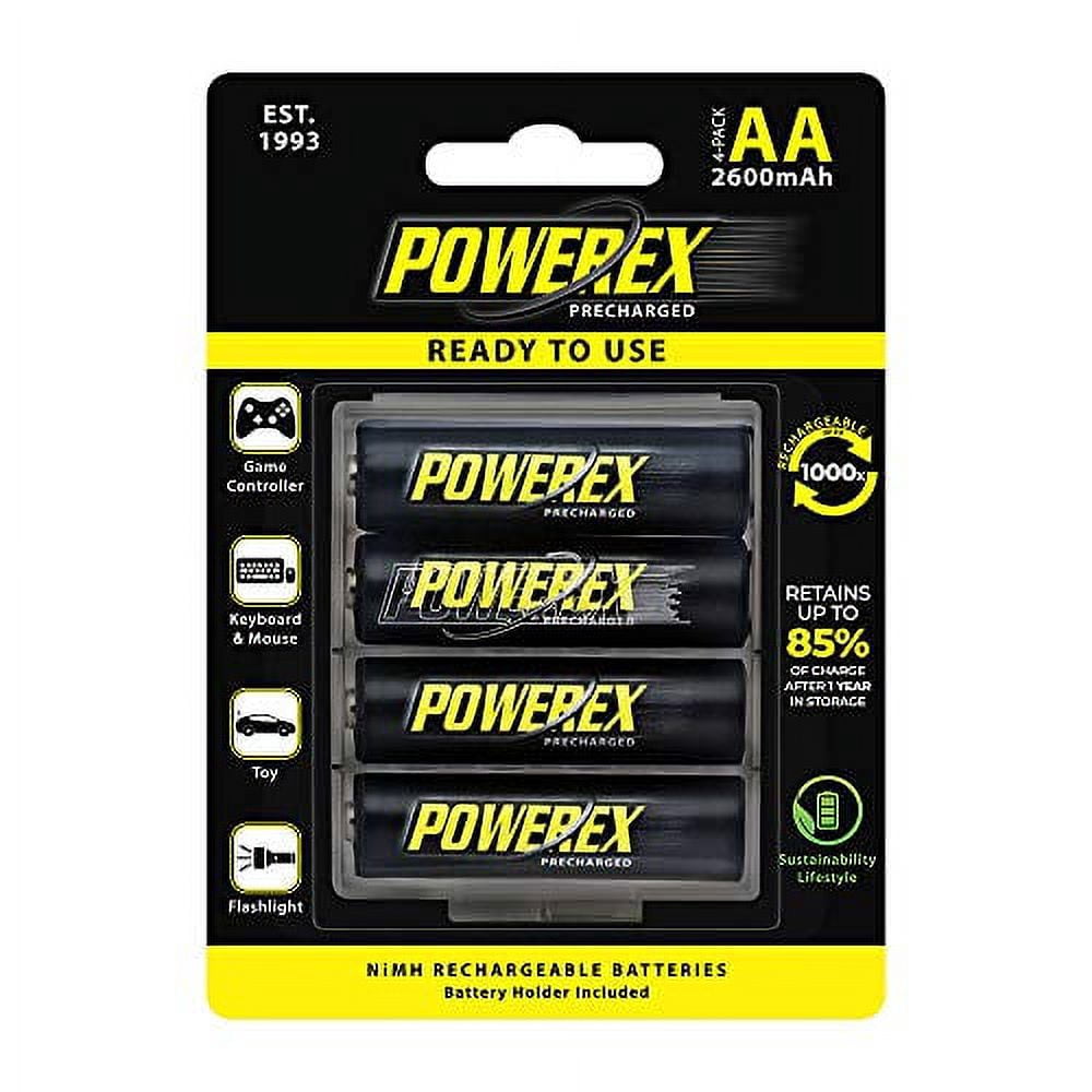 Powerex Precharged Rechargeable AA NiMH Batteries (1.2V, 2600mAh) - 4 ...