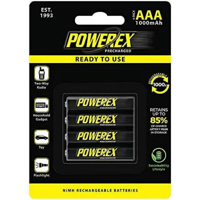 Powerex Precharged Rechargeable AAA NiMH Batteries (1.2V, 1000mAh, Low ...