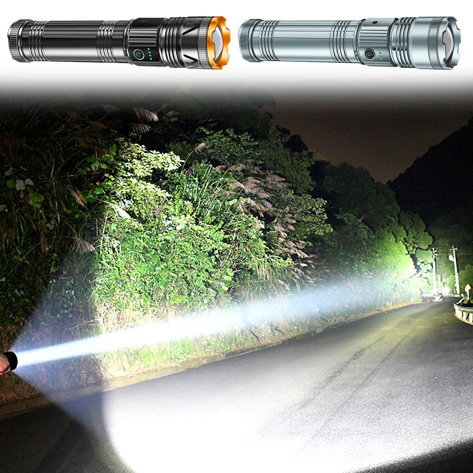Powerful 1500m Telescopic USB-C Rechargeable LED Flashlight with ...