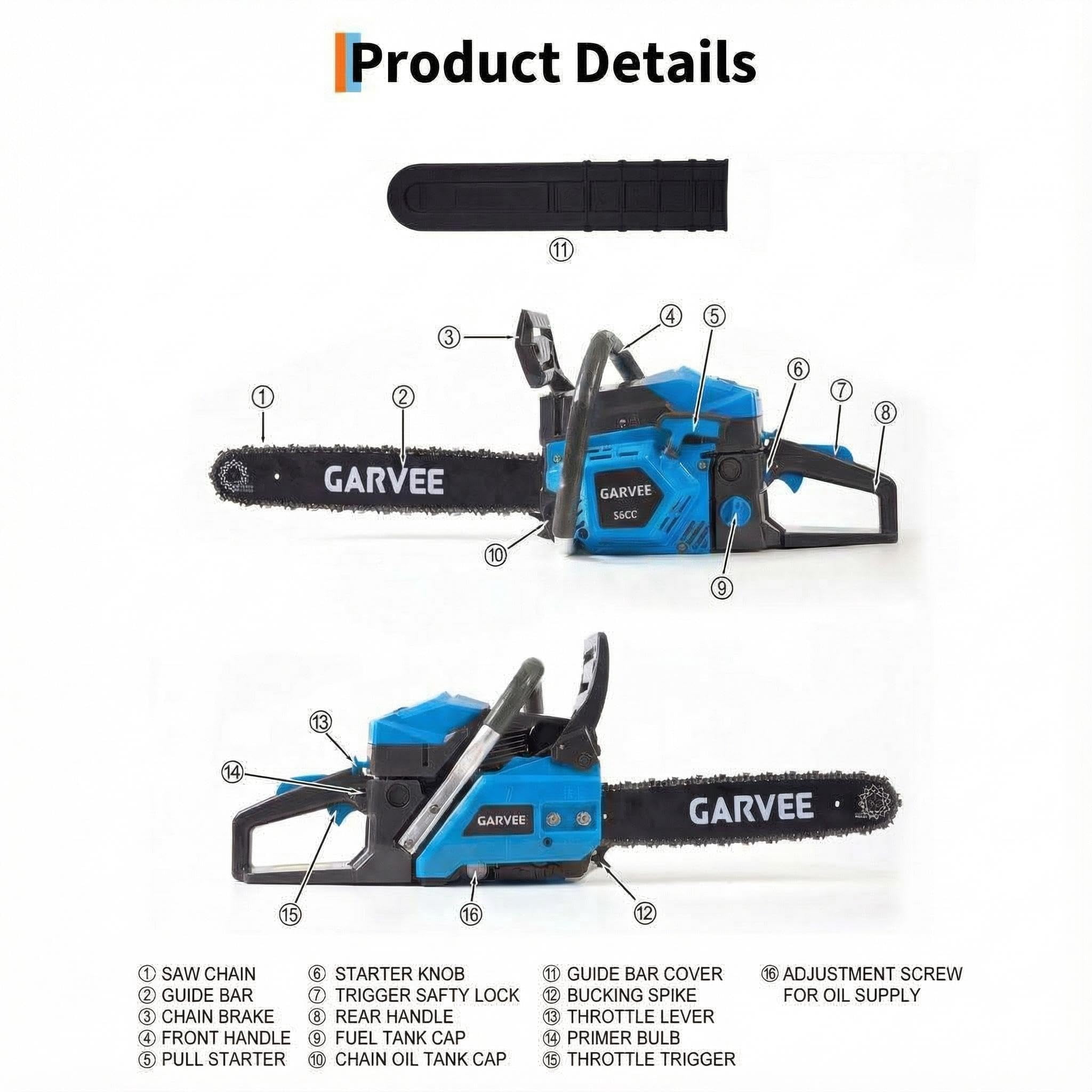 Powerful 52cc Gas Chainsaw – 20 Inch Bar, 2-Stroke Engine, Quick Start ...