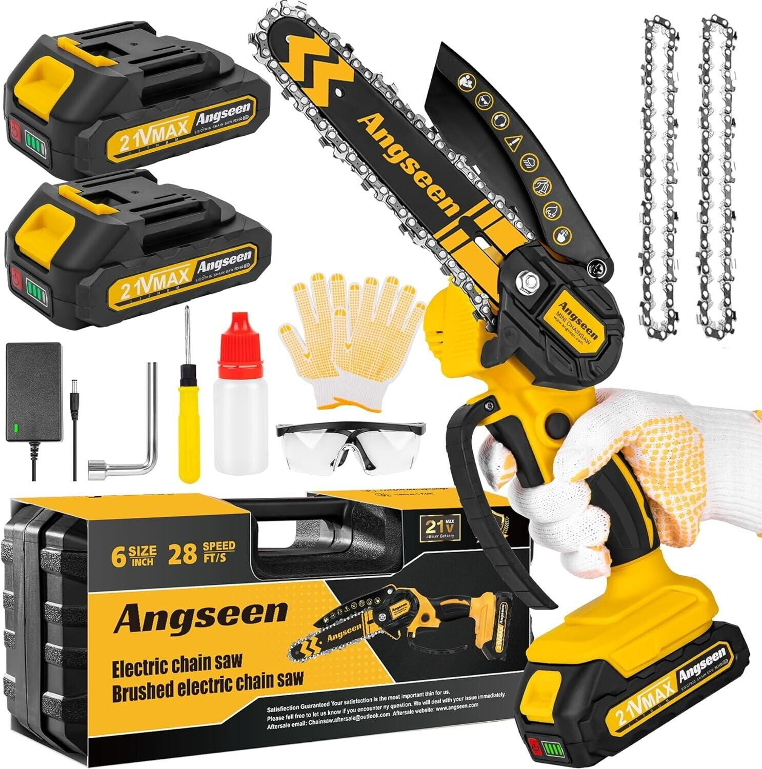 Powerful 6-Inch Cordless Mini Chainsaw - 700W Battery-Powered Handheld ...