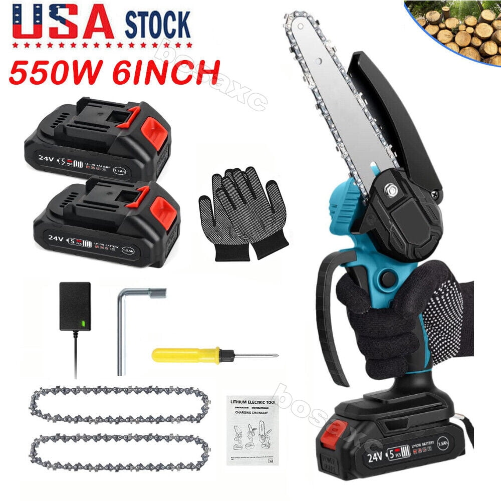 Powerful 6-Inch Mini Cordless Electric Chainsaw - 24V 550W Battery ...