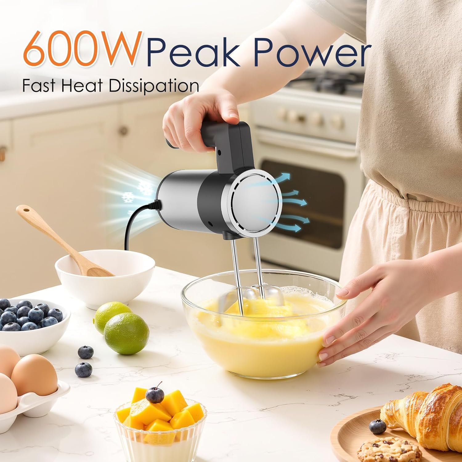 Powerful 600W Hand Mixer, 5-Speed Electric Hand Held Mixer for Baking ...