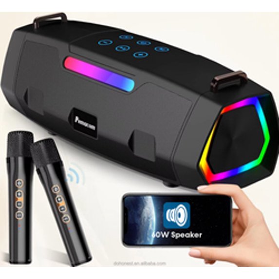 Powerful 60W Speaker with RGB Lighting and Shoulder Strap, Portable ...