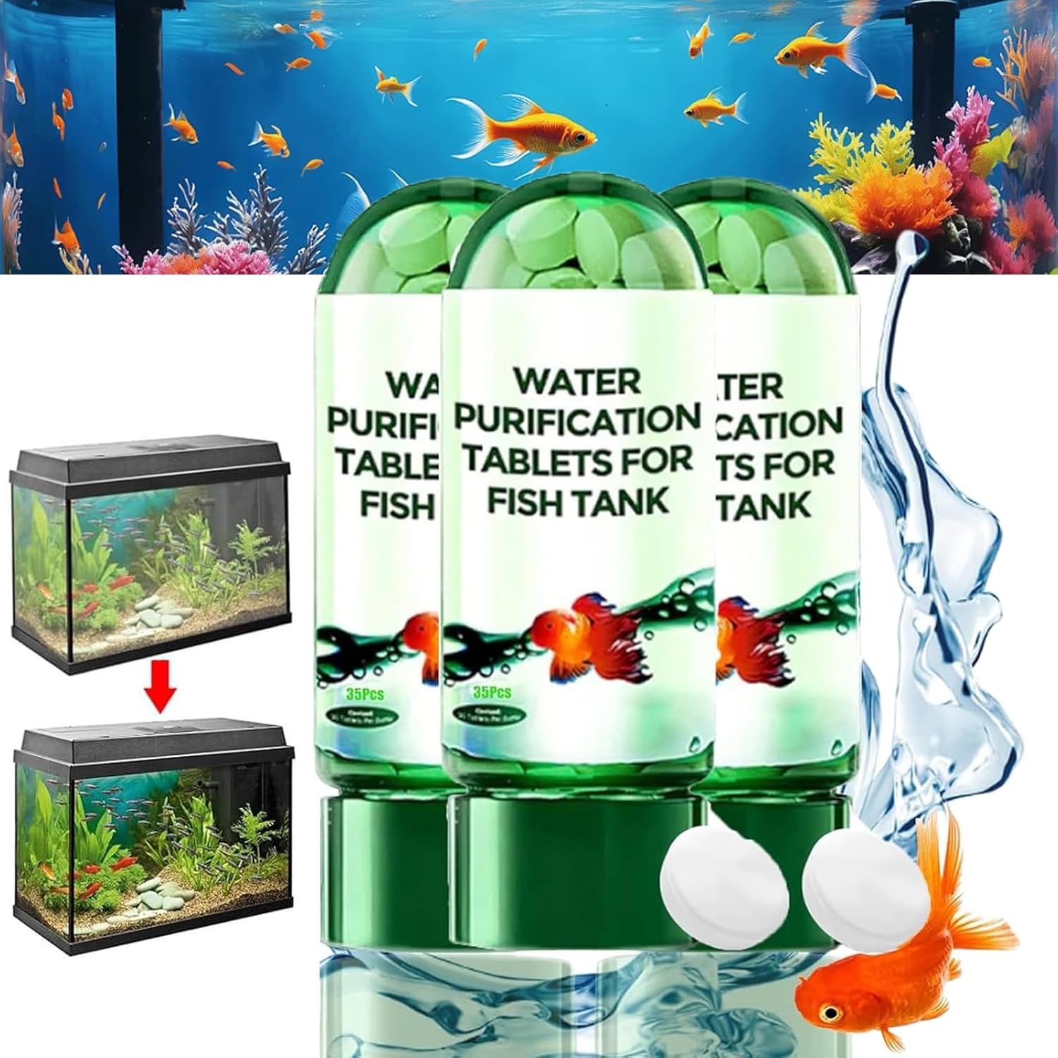 Powerful Aquarium Water Purification Tablet, Non-Toxic and Fast Water Purification, Aqua Safe ...