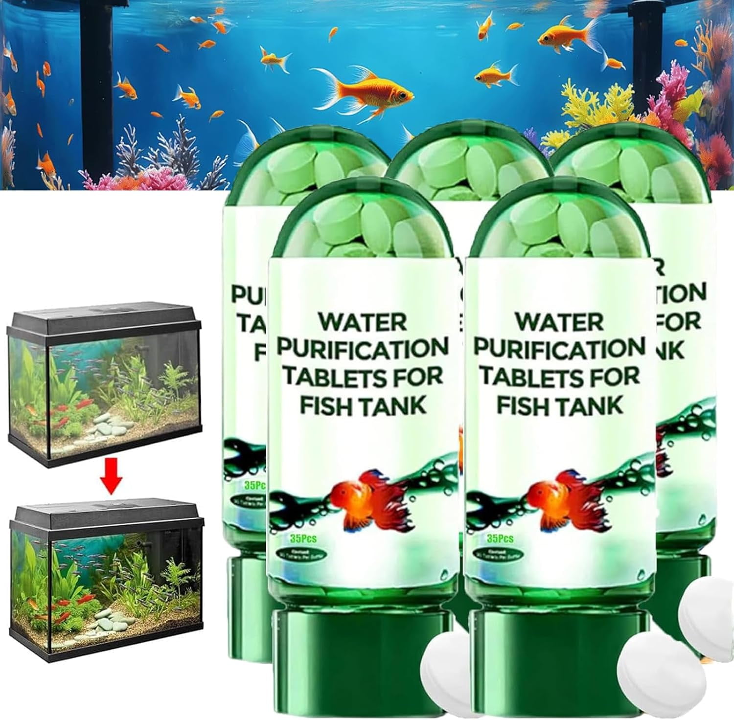 Powerful Aquarium Water Purification Tablet, Non-Toxic and Fast Water ...