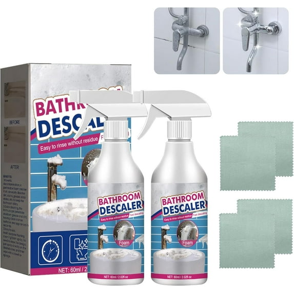 Powerful Bathroom Descaler & Foam Cleaner Spray (2-Pack), No-Scrub Rinse-Free Formula, Removes ...
