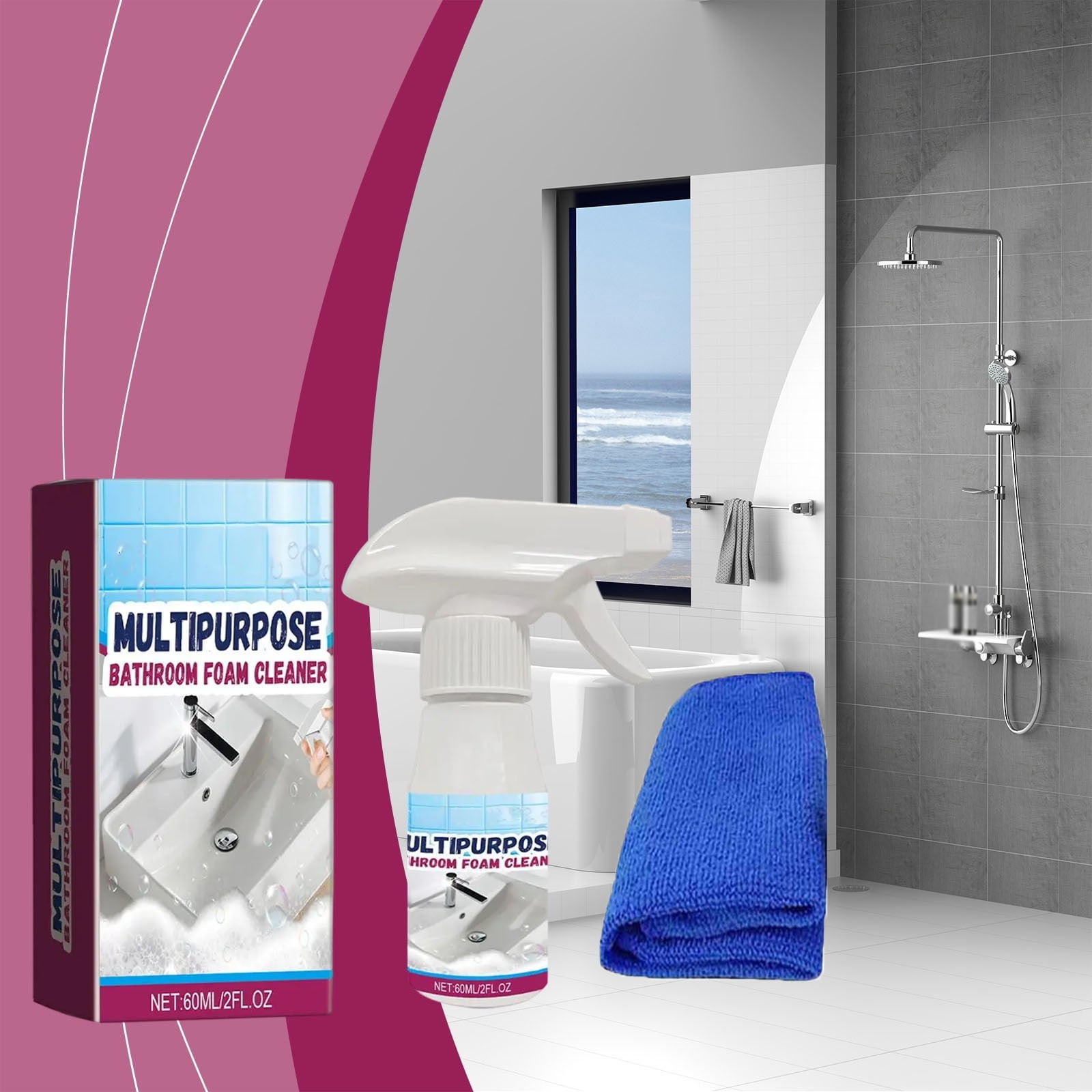 Powerful Bathroom Foam Cleaner 60ml - Multi-Surface Stain Remover for ...