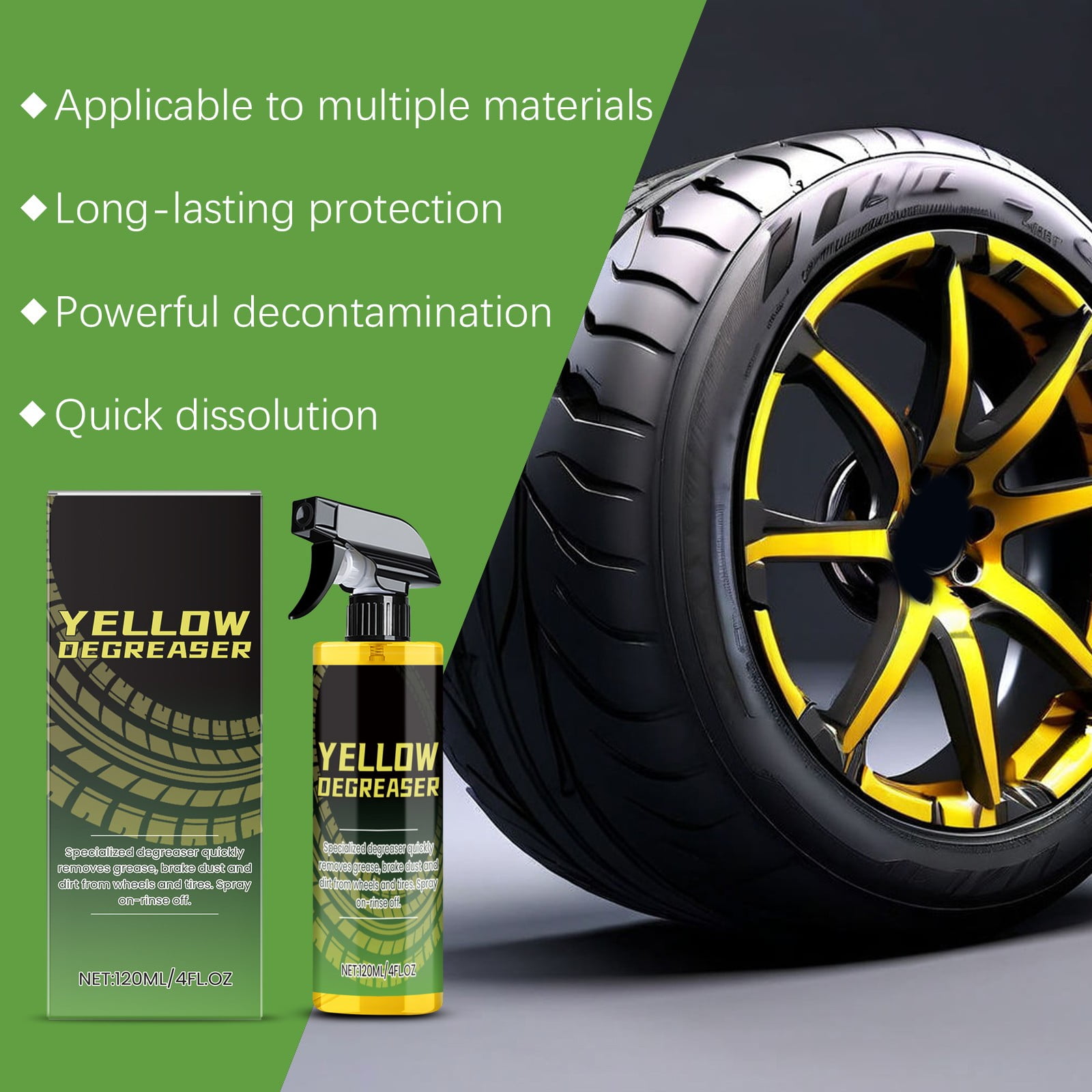 Powerful Car Wheel Cleaner 120ml - Removes Yellowing, Stubborn Stains ...