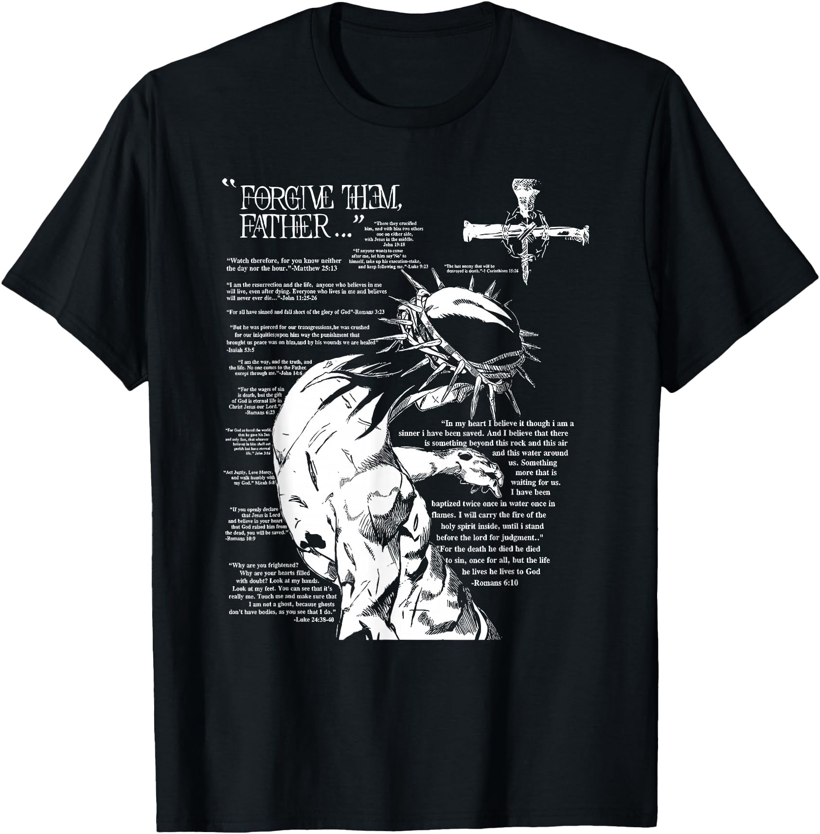 Powerful Crown of Thorns Figure & Religious Text Cross T-Shirt for ...