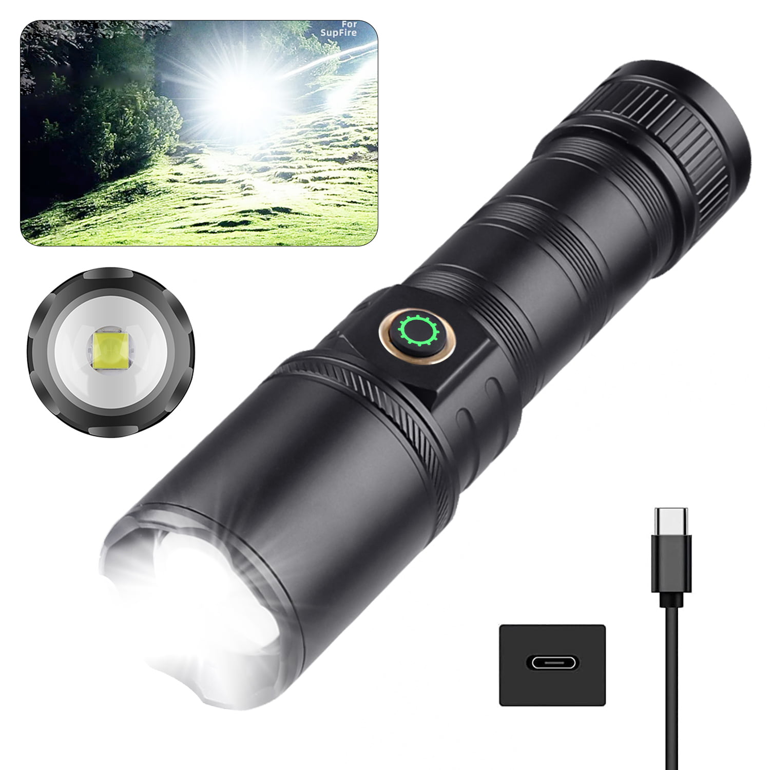 Powerful Flashlight 10000 Lumens,USB Rechargeable Flashlights High ...