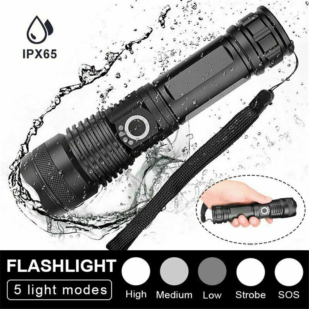 90000 Lumens Powerful Flashlight, USB Rechargeable Waterproof XHP70 ...