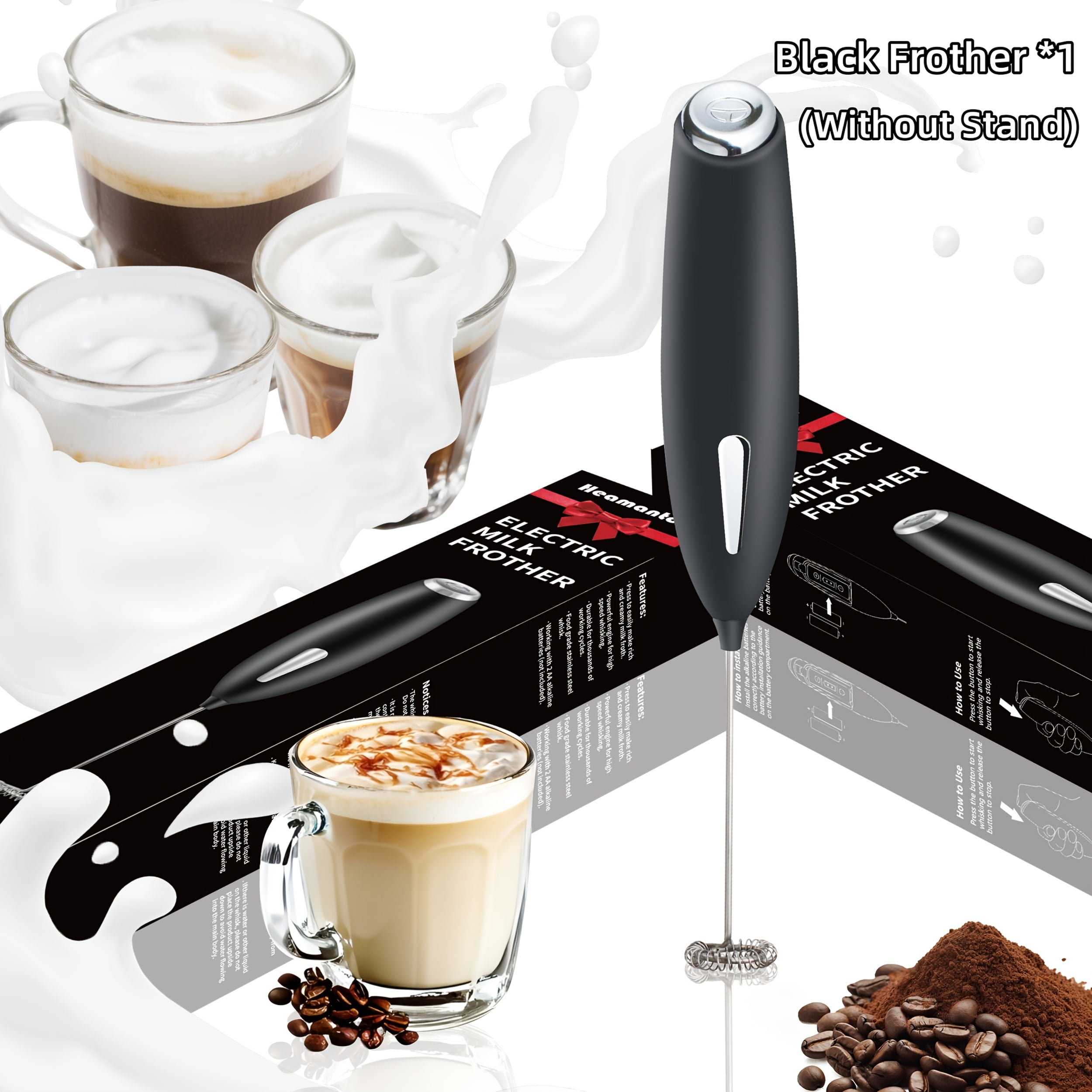 Powerful Handheld Electric Milk Frother - 10,000 RPM High-Speed Whisk ...