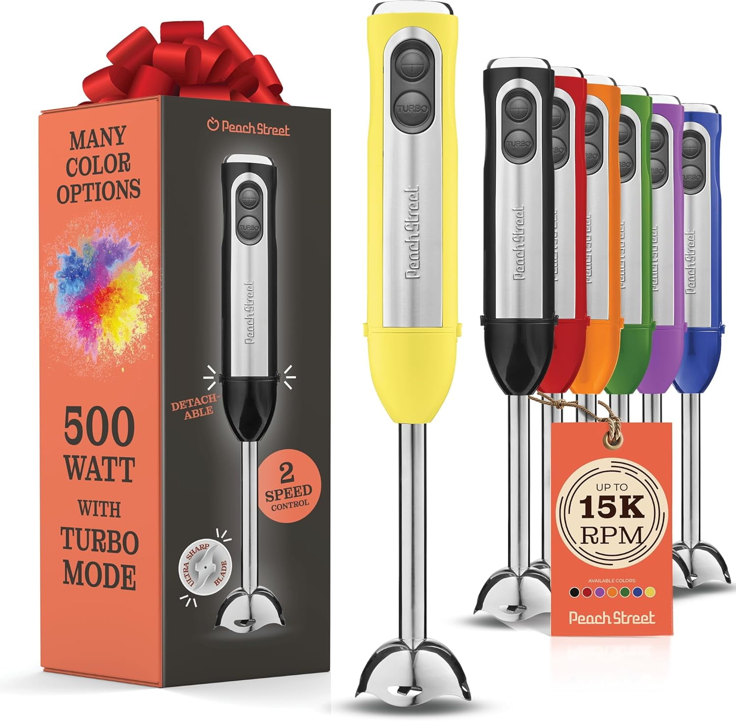 Powerful Immersion Blender, Electric Hand Blender 500 Watt with Turbo ...