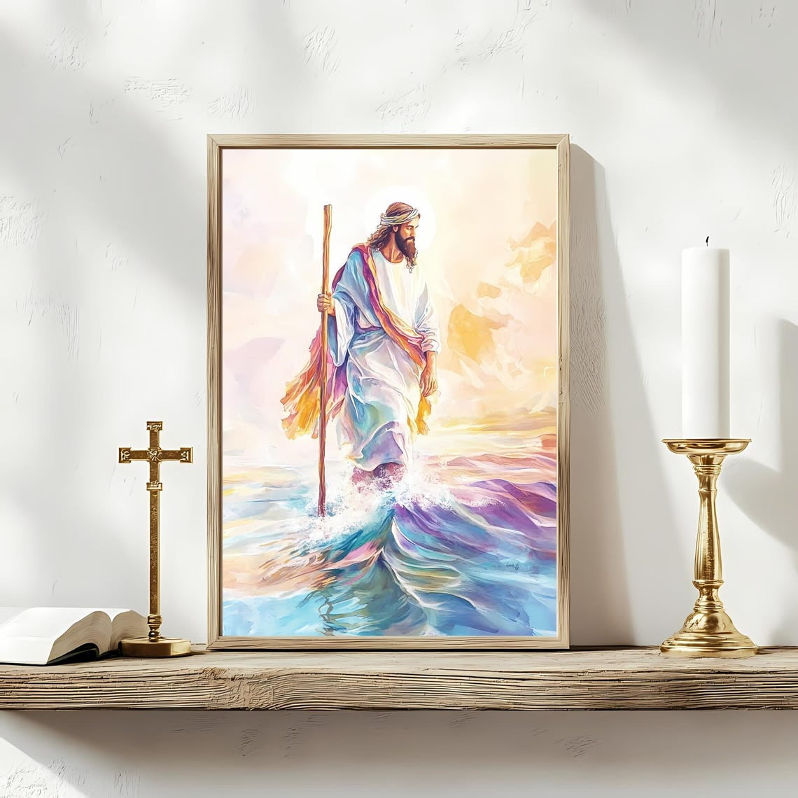 Powerful Jesus Watercolor, Walking On Waves Christian Print, Modern ...