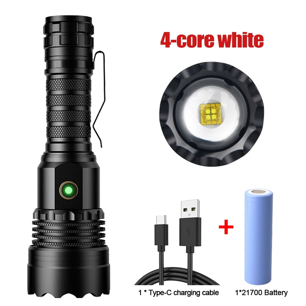 Powerful LED Flashlight 21700 Rechargeable Flashlights 4core White ...