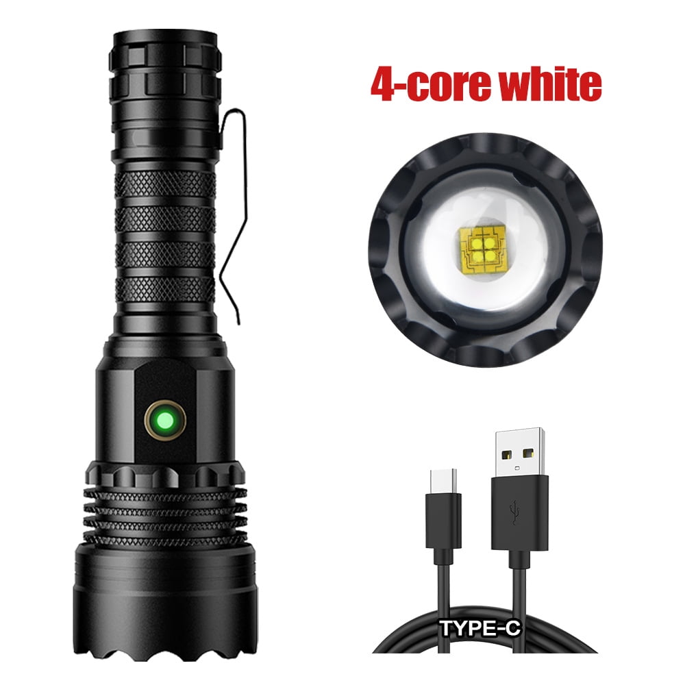 Powerful LED Flashlight 21700 Rechargeable Flashlights 4core White ...