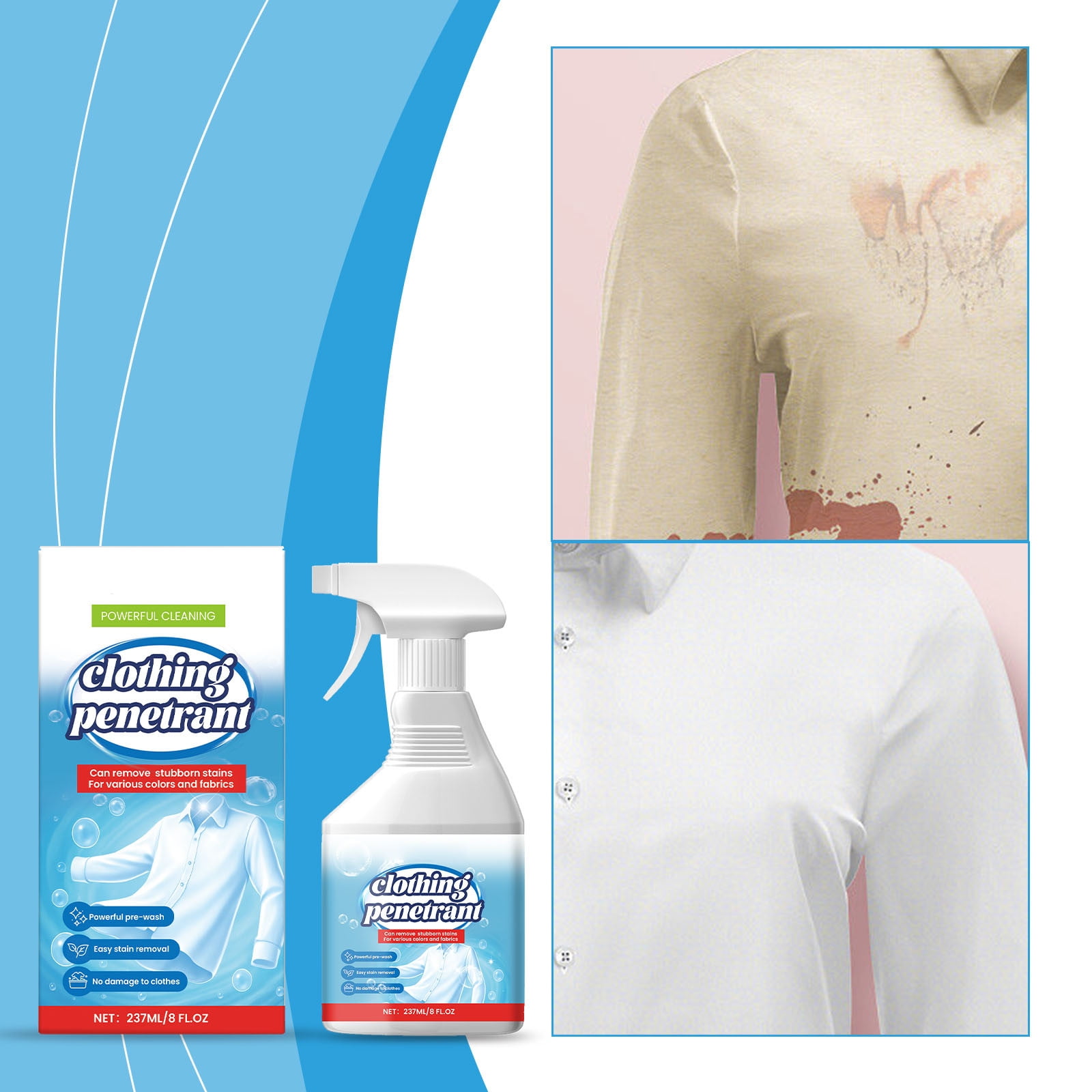 Powerful Laundry Detergent for Stubborn Stain Removal, 237ml Pretreatment Solution for Hand ...