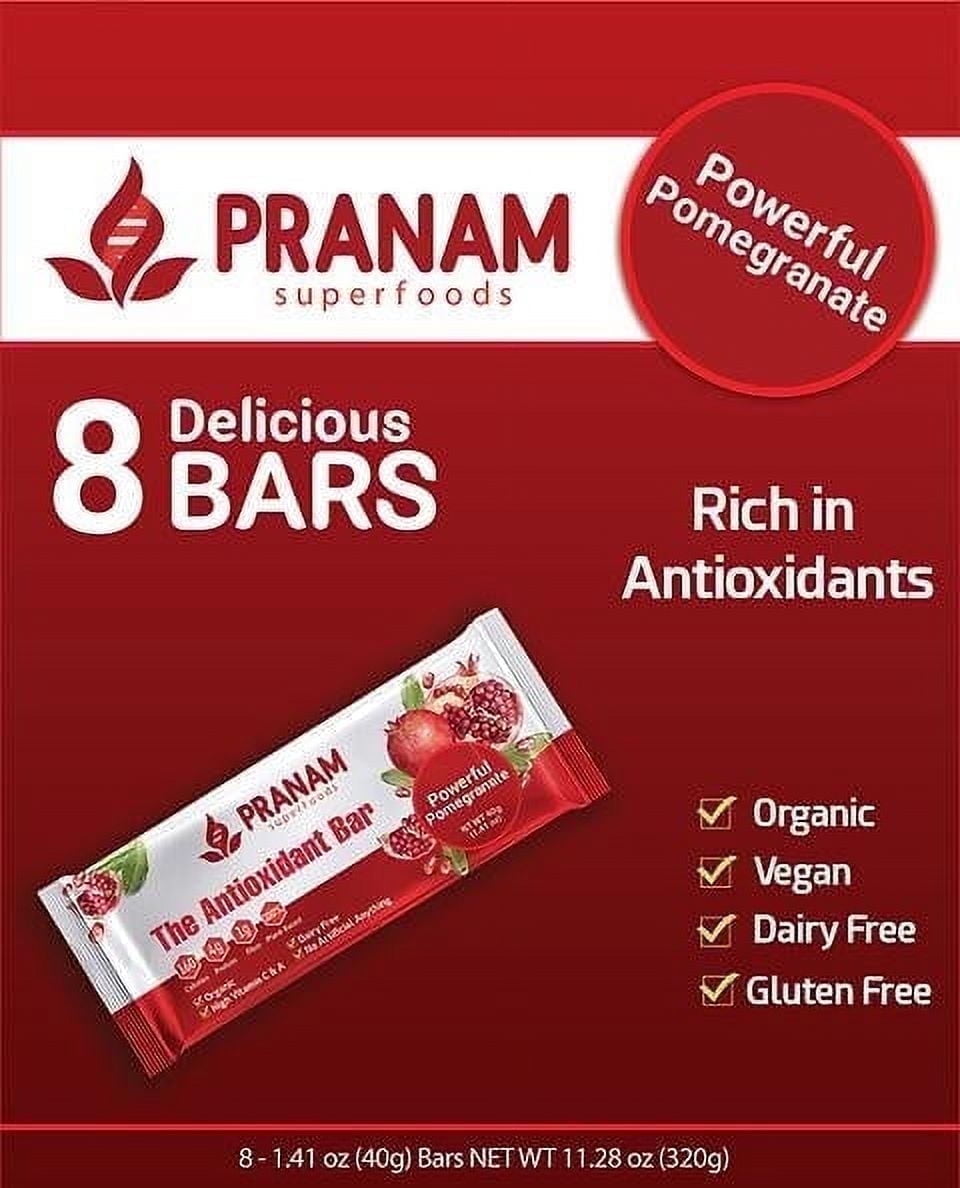 Pranam Bars Powerful Pomegranate Bars, Organic, Crunchy, 8 Count, 11.28 ...