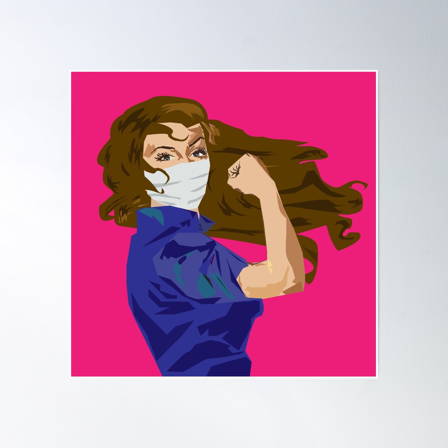 Powerful Rosie The Riveter Inspired Feminist Woman With Face Mask ...