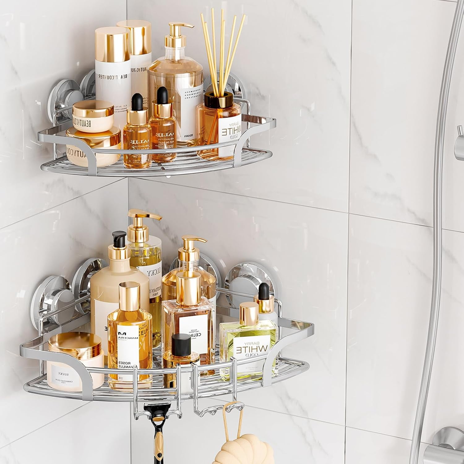 Powerful Suction Cup Corner Shower Caddy 2 Pack, Stainless Steel ...