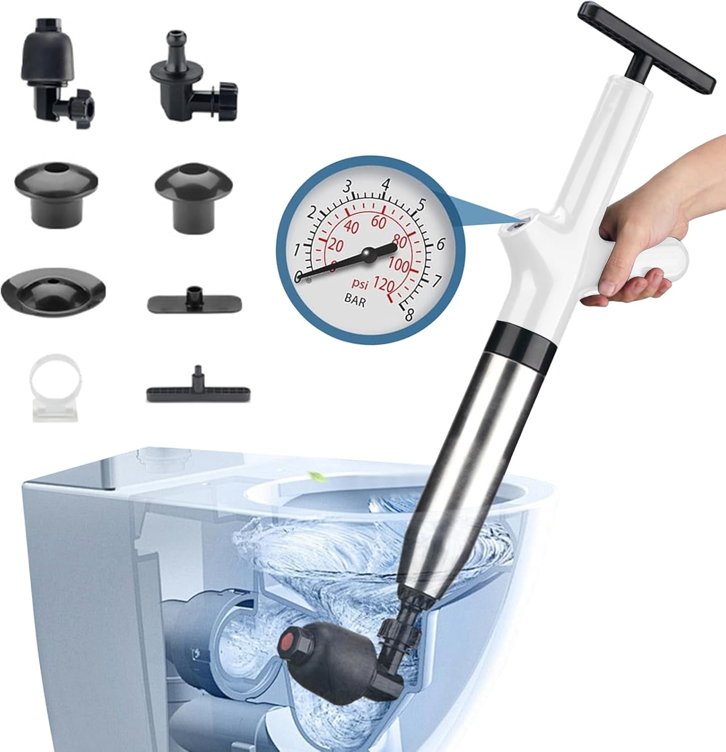 Powerful Toilet Plunger, Air Drain Blaster Stainless Steel,Drain ...