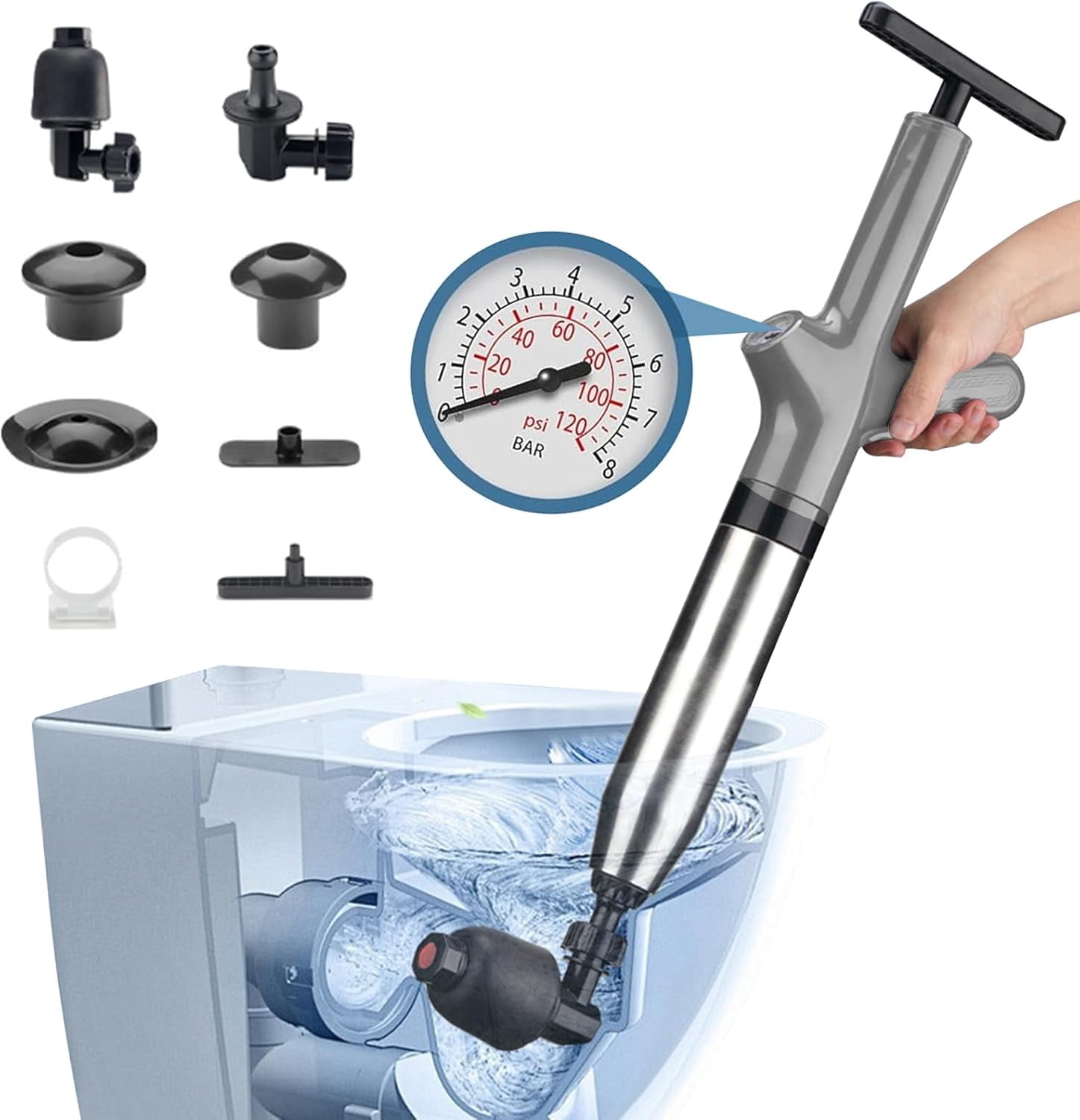 Powerful Toilet Plunger, Air Drain Blaster Stainless Steel,Drain ...