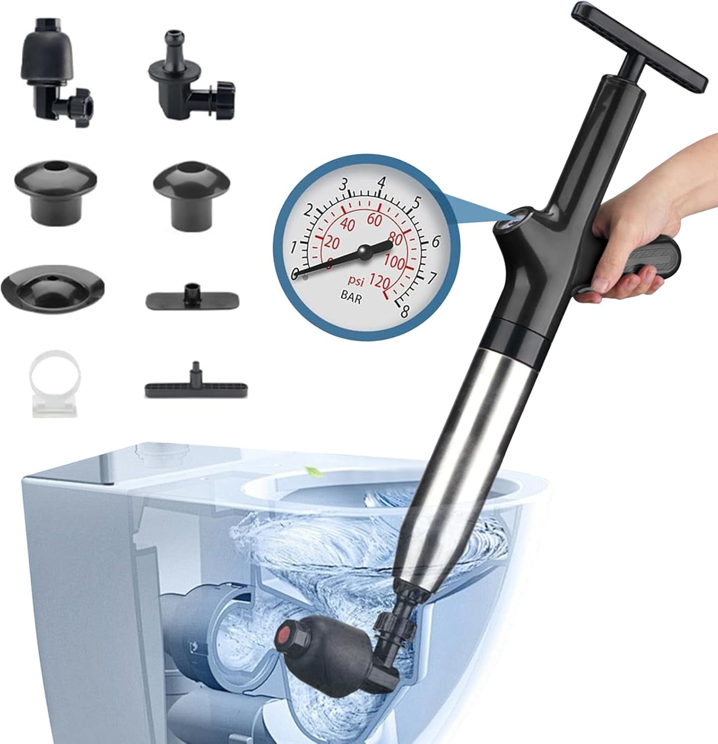 Powerful Toilet Plunger, Air Drain Blaster Stainless Steel,Drain ...