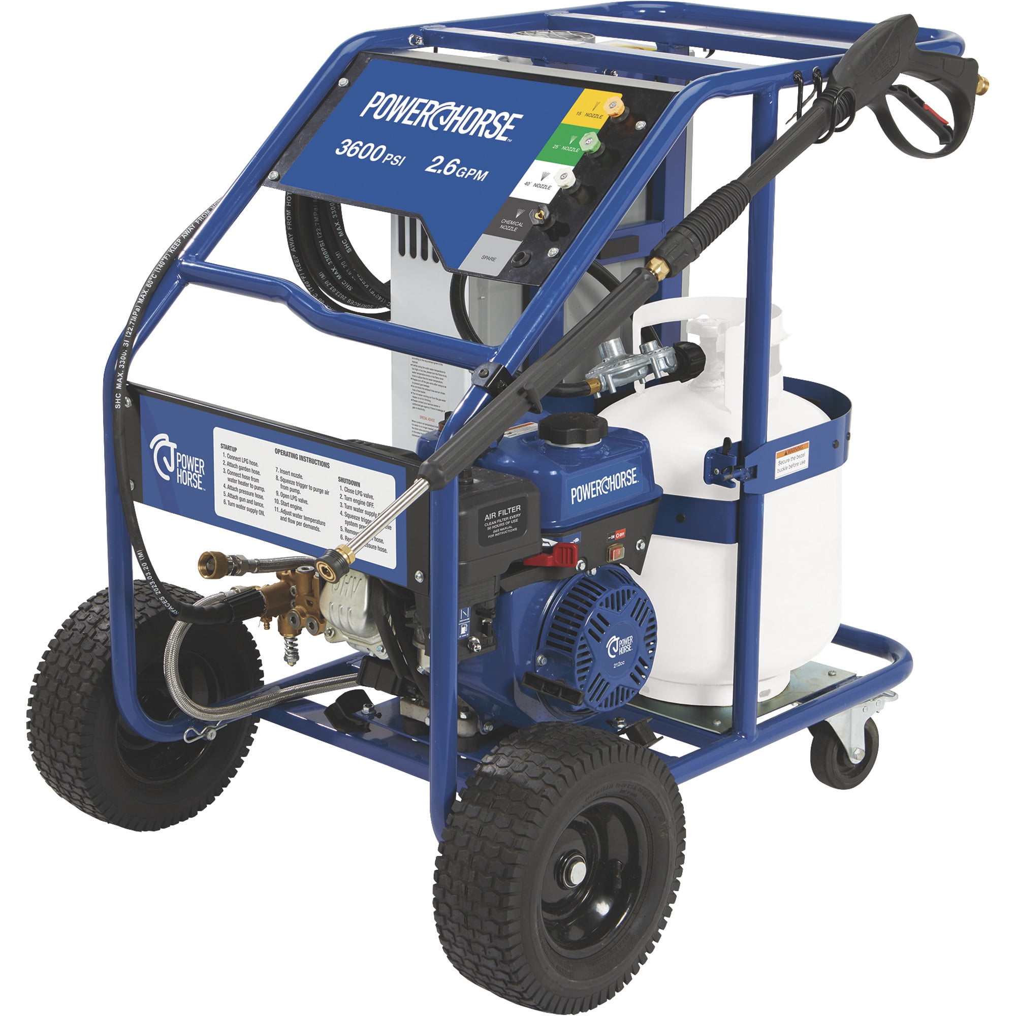 Powerhorse Portable Gas Hot Water Pressure Washer, 3600 PSI, 2.6 GPM ...