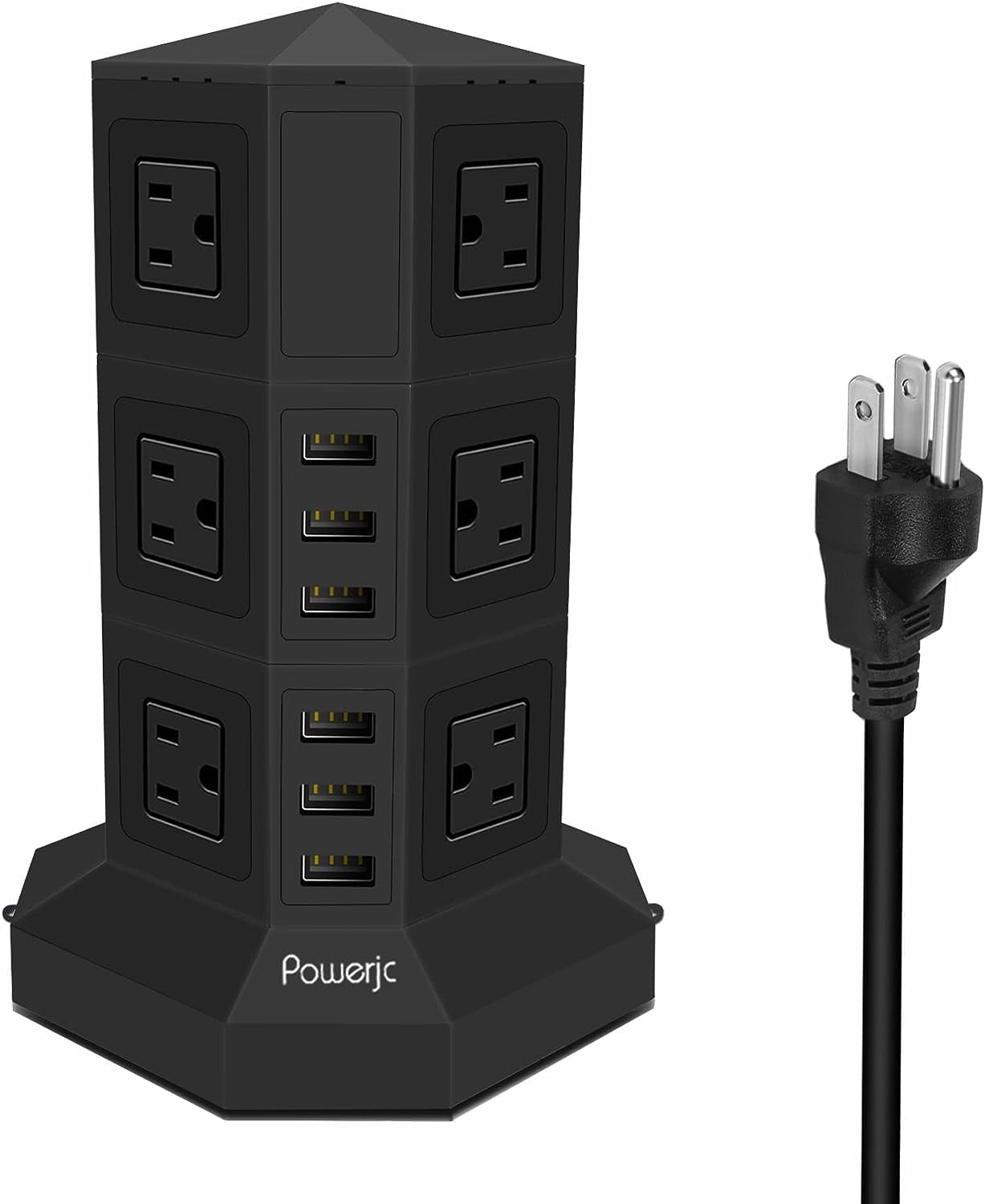 Powerjc Tower Power Strip Surge Protector Socket 12 AC Outlets Smart 6 ...