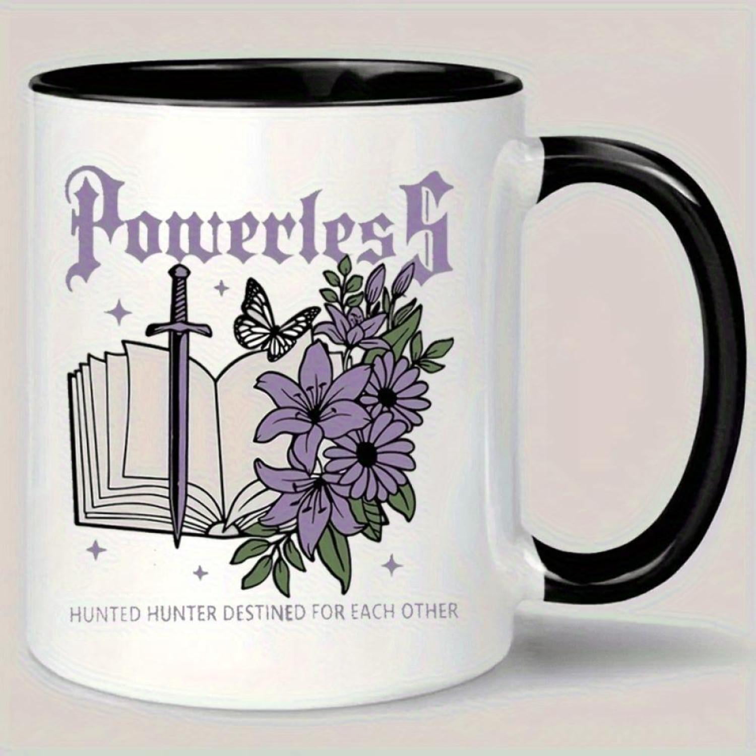 Powerless Fantasy Mug Ceramic Coffee Cup with Sword Book Purple Floral ...