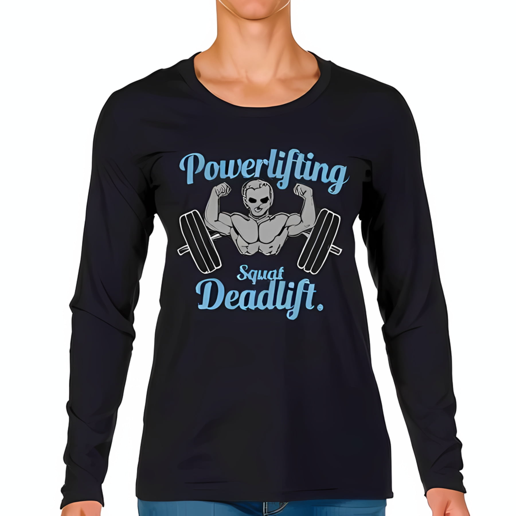 Powerlifting Long Sleeve T-Shirt - Muscular Weightlifter Graphic Bold ...