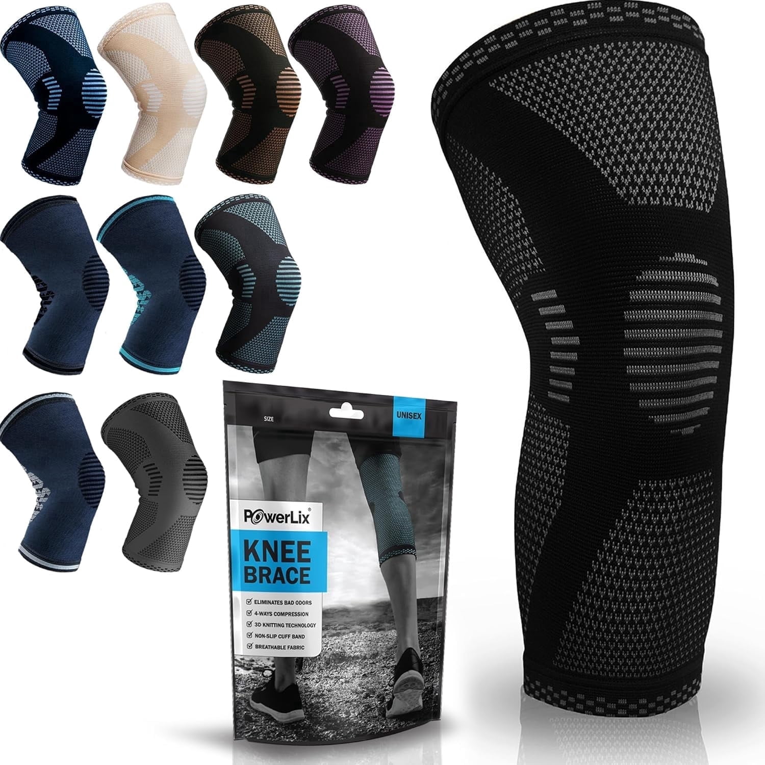 PowerLix Extra Large Knee Sleeve, Black, Knee Compression and Recovery ...