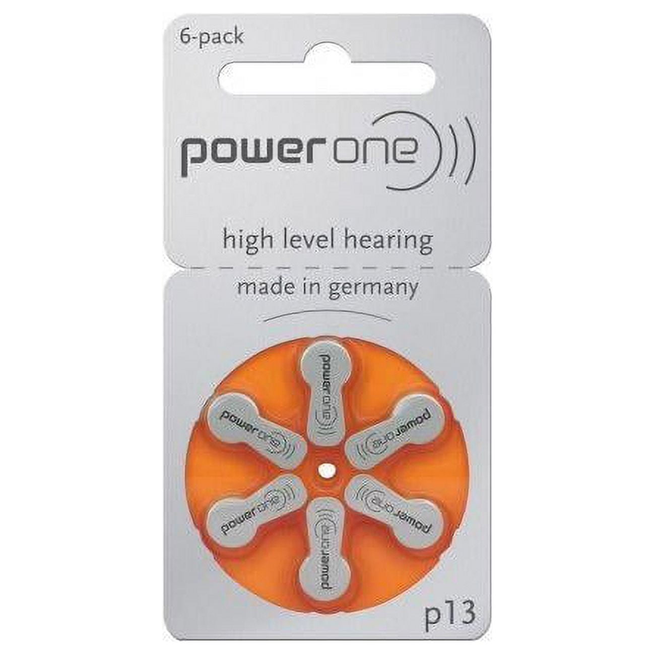 Powerone POWERONE-P13-6PK-MF Size 13 300mAh 1.45V Zinc Air Hearing Aid ...