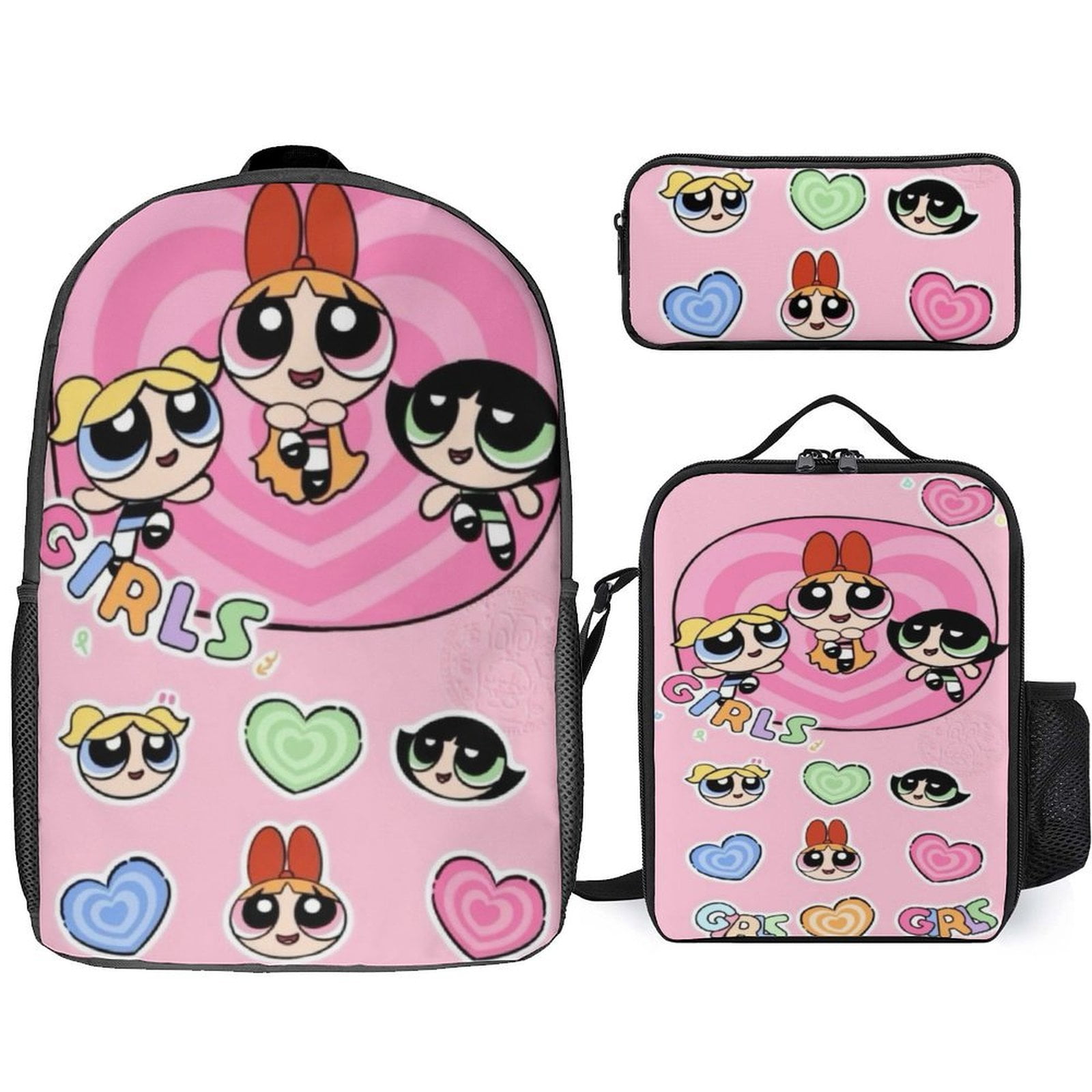 The Powerpuff Blossom, Bubbles and Buttercup 3 Piece Backpack Set with ...