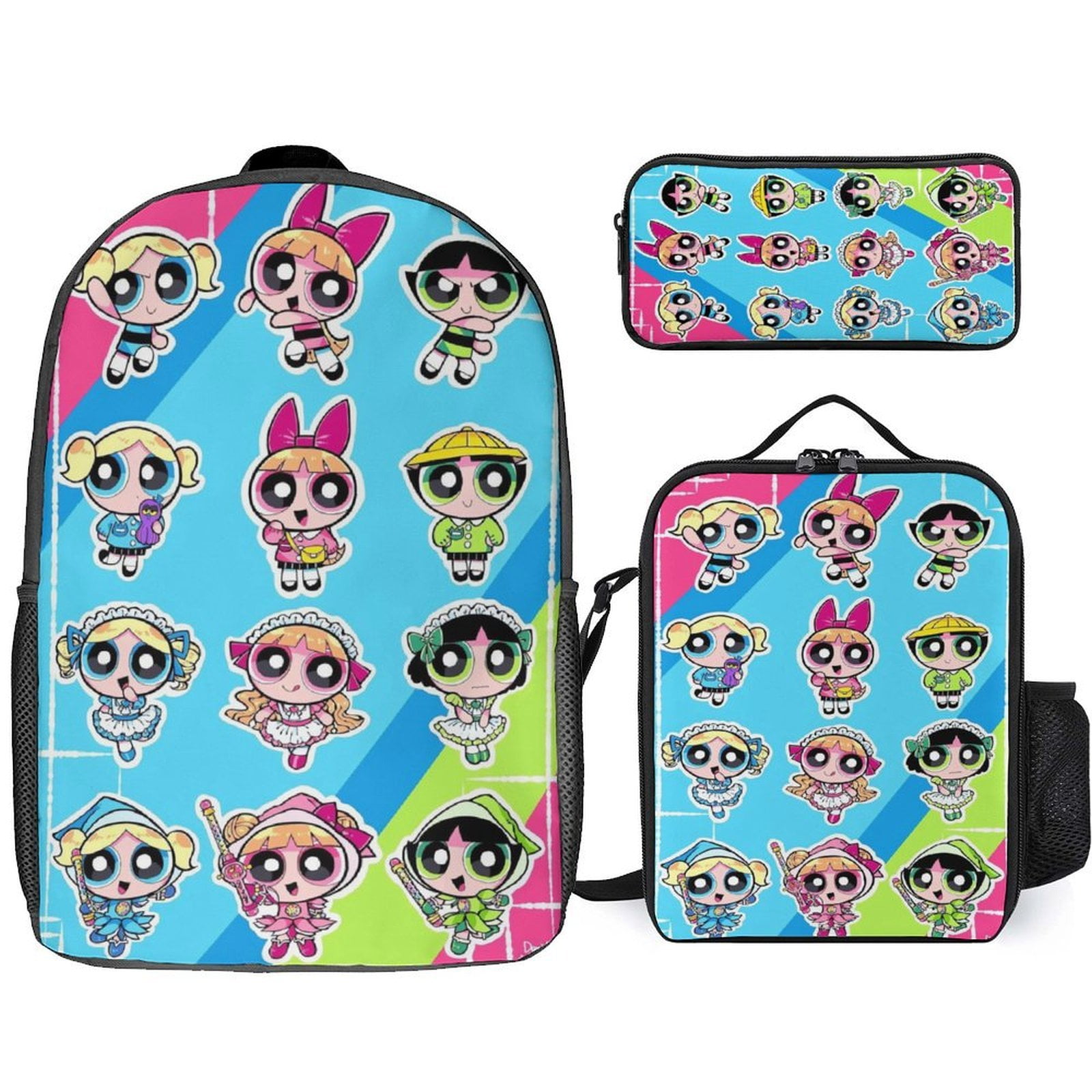 The Powerpuff Blossom, Bubbles and Buttercup 3 Piece Backpack Set with ...