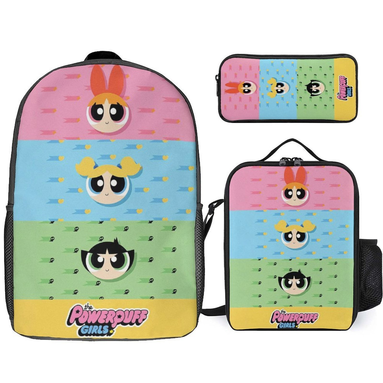 The Powerpuff Blossom, Bubbles and Buttercup 3 Piece Backpack Set with ...