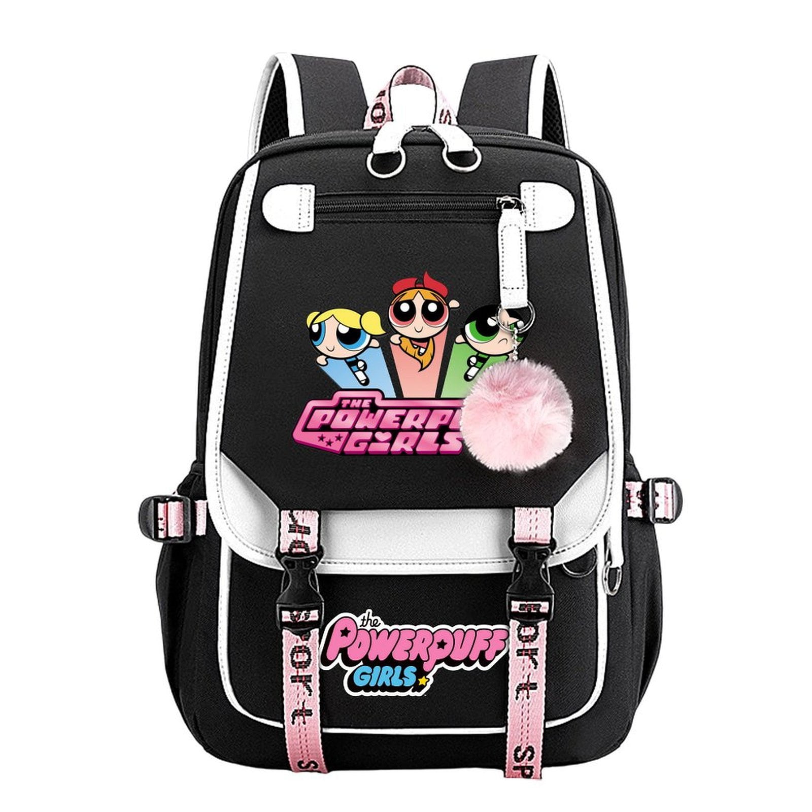 The Powerpuff Gi-rls Backpack with Plush Pendant, 18inch Waterproof ...