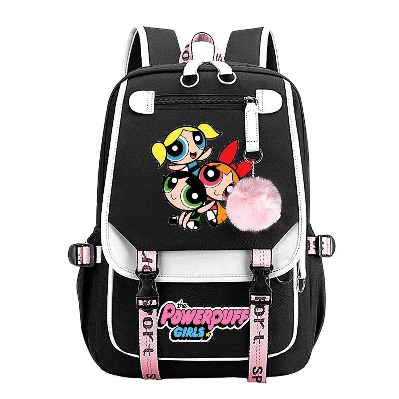 The Powerpuff Gi-rls Backpack with Plush Pendant, 18inch Waterproof ...