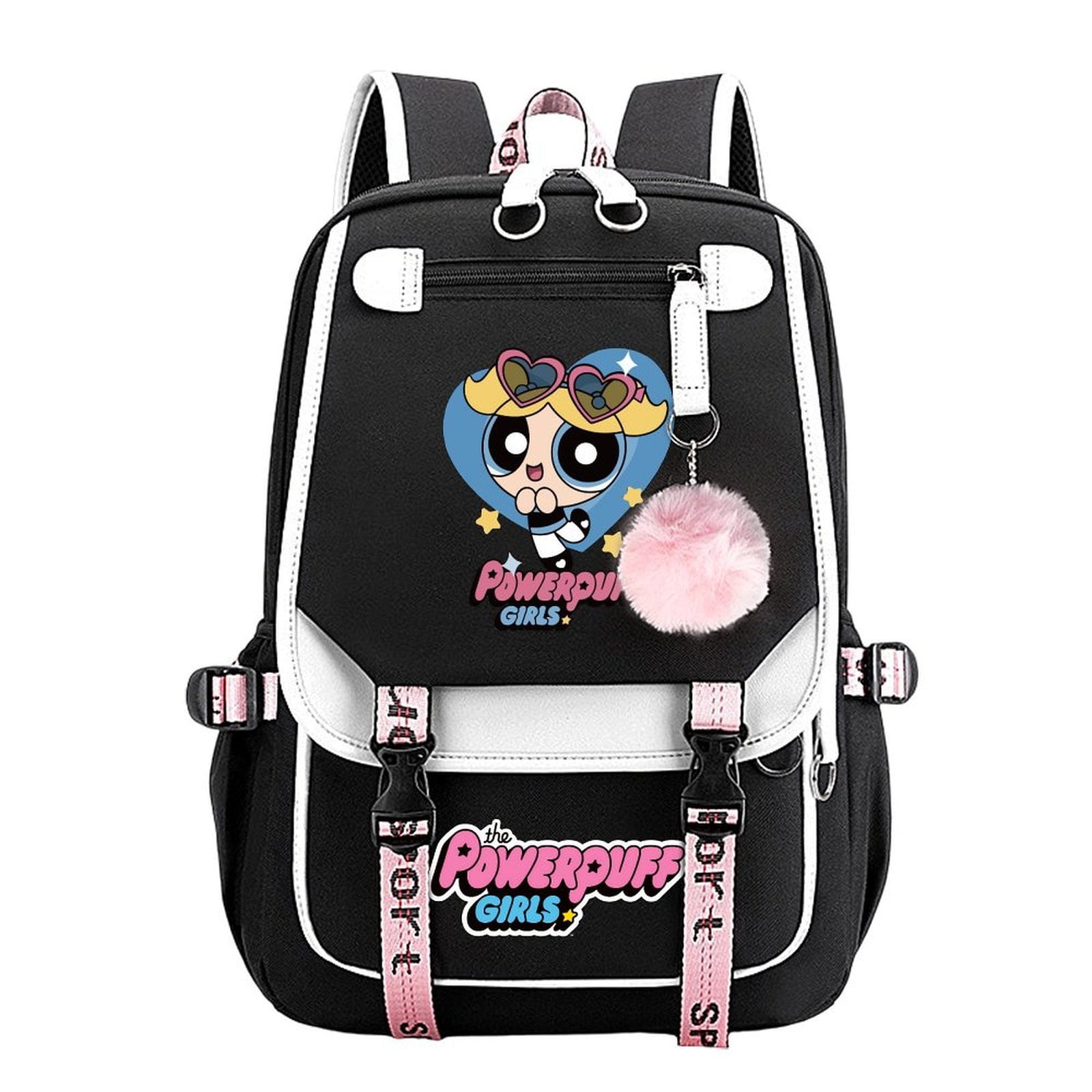 The Powerpuff Gi-rls Backpack with Plush Pendant, 18inch Waterproof ...